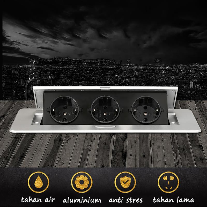 Stop Kontak Meja Pop Up Socket 3 Lubang Hitam Perak Desktop Tertanam - Shop | Tokopedia
