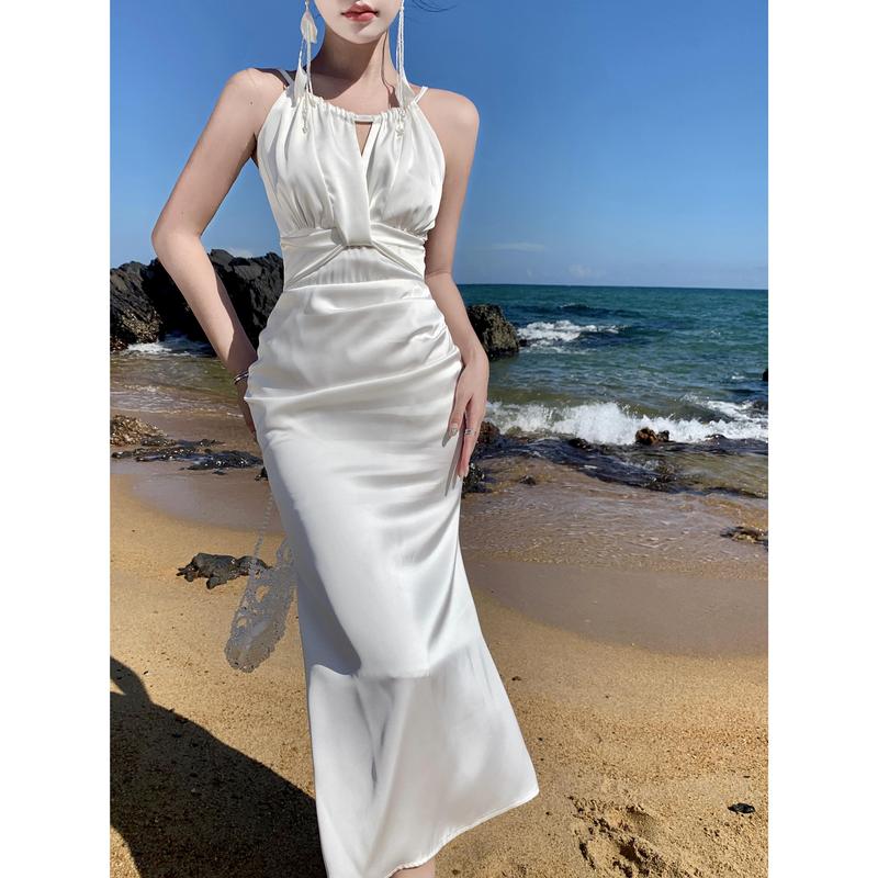 White minimalist and fashionable fishtail dress for women - TikTok Shop ...
