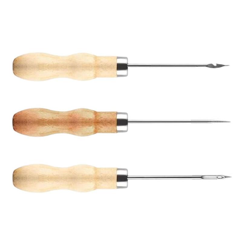 3x Sewing Awl Wooden Handle Punch Hole Needle for Shoe Repai - TikTok ...