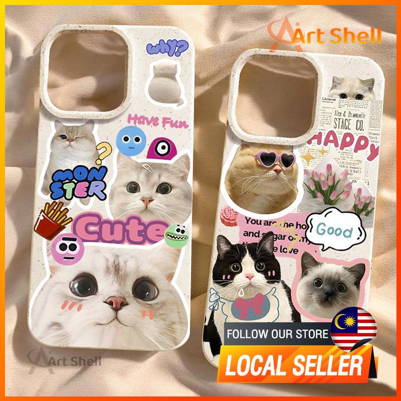 Art Shell Kes iPhone 16 14 Pro Max dengan Kucing Kacamata Trendy Shell ...