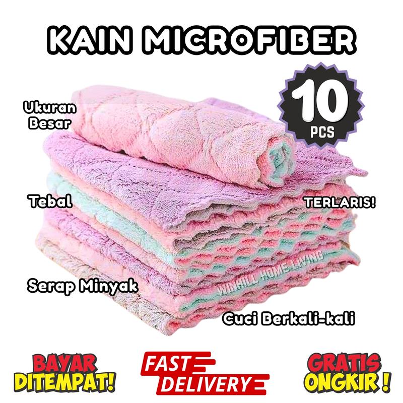 WHL 10pcs Kain Lap Microfiber 25cm Cuci Piring Anti Minyak Dapur - Shop ...
