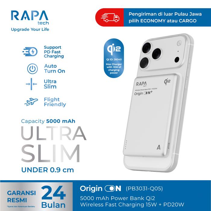 Promo RAPAtech Powerbank Origin ON+Qi2 Wireless Fast Charging 15W ...