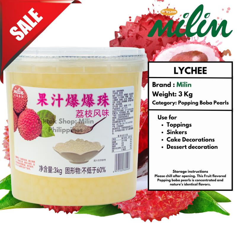 MILIN Lychee Popping Boba Pearls 3 kg for Beverages, Dessert - TikTok ...