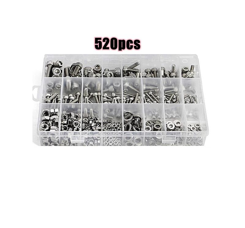 520pcs Skru Heksagon Bolt Hex Soket Nat Stainless Steel Head Screw Nut ...