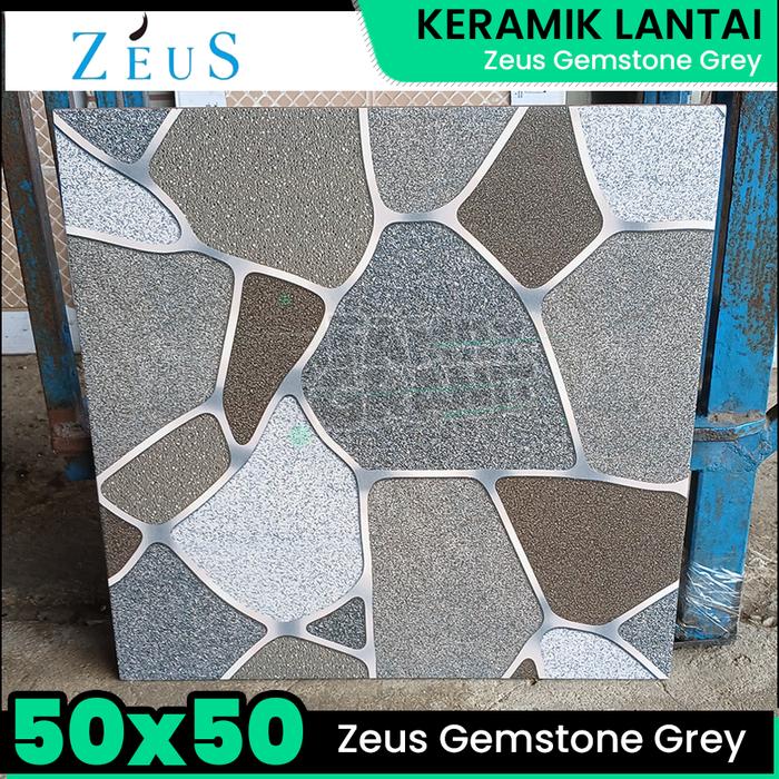 Jual Keramik Kasar 50x50 Zeus Gemstone Grey Lantai Ubin Teras/Carport ...