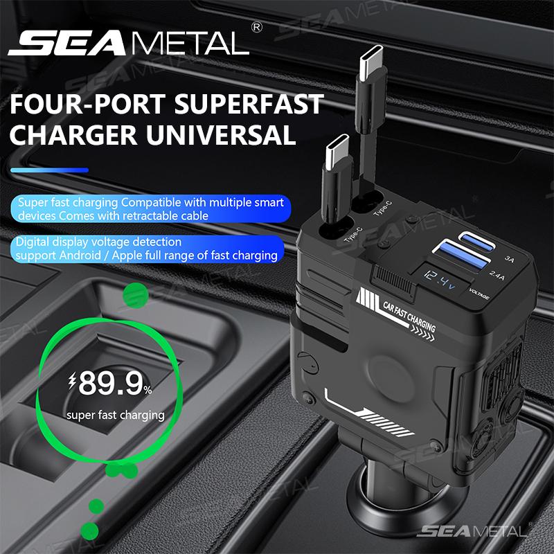 SEAMETAL 4 in 1 Car Charger Type C PD Retractable Cable Fast - TikTok ...