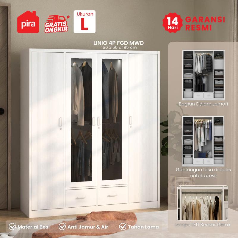 PIRA - LINIO 4P FGD MWD Lemari Pakaian Besi 4 Pintu dengan Laci - Shop ...