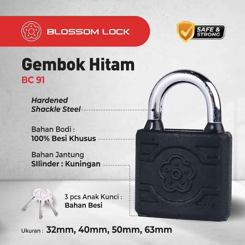 Blossom Gembok Hitam Tipe BC 91 / Gembok Koper Rumah Gudang Ukuran ...