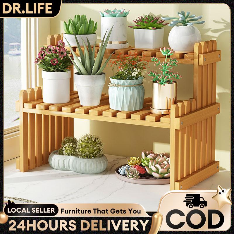 （Spot goods）1/2 Tiers Desk Flower Pot Desktop Small Flower Rack ...