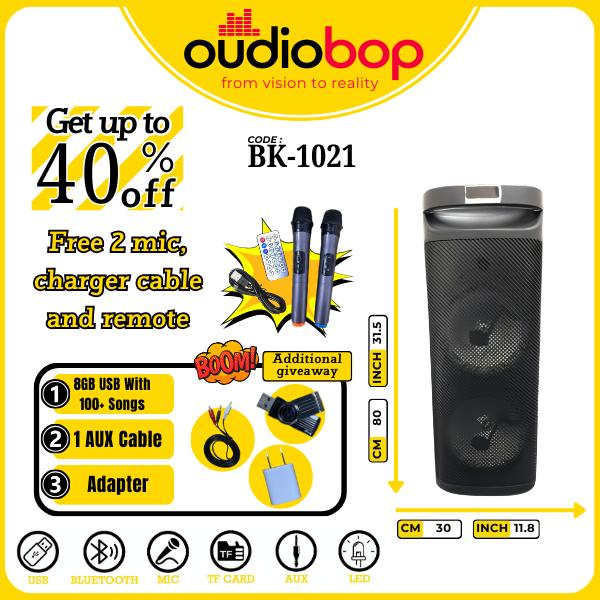 BK-1021 40W Oudiobop Speaker Bluetooth with 2 Wireless Microphone ...