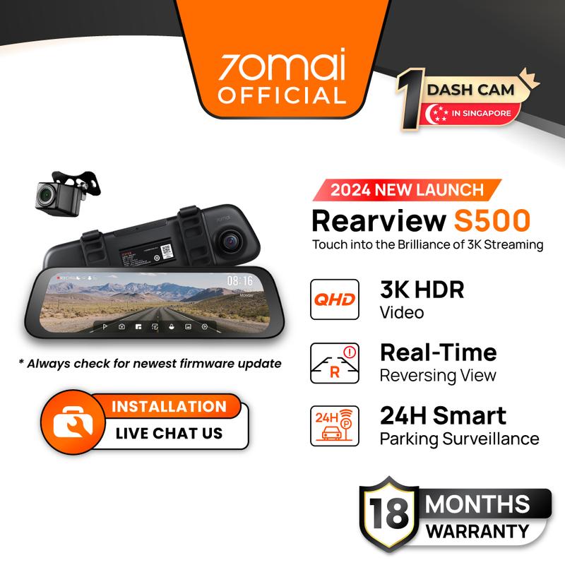70mai S500 Rearview Dashcam Wide with Night Vision Backup Camera ...