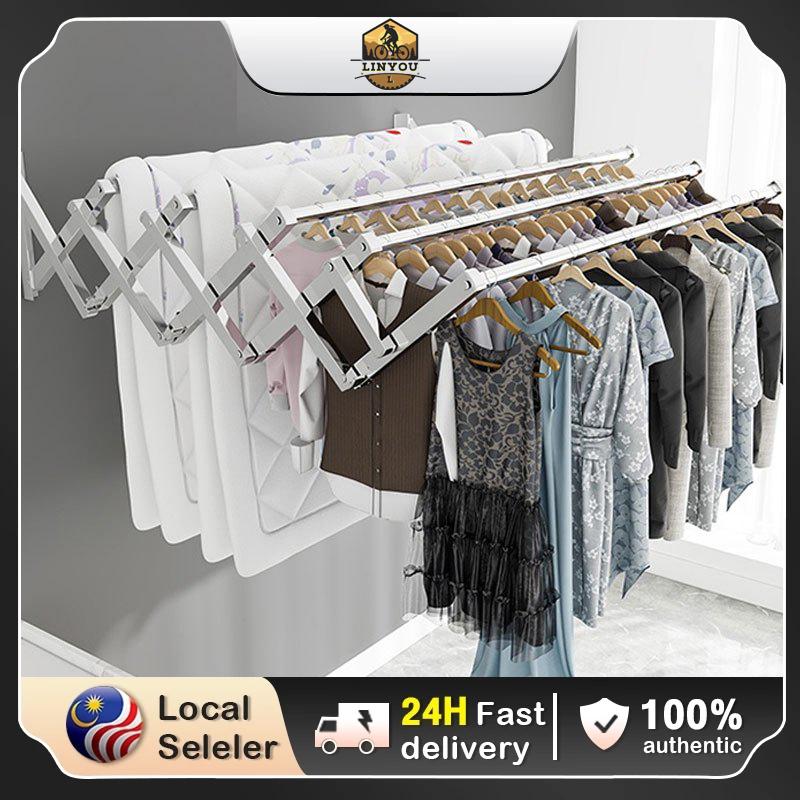 【LY】Retractable Clothes Hanger Ampaian Baju Wall Mounted Stainless ...