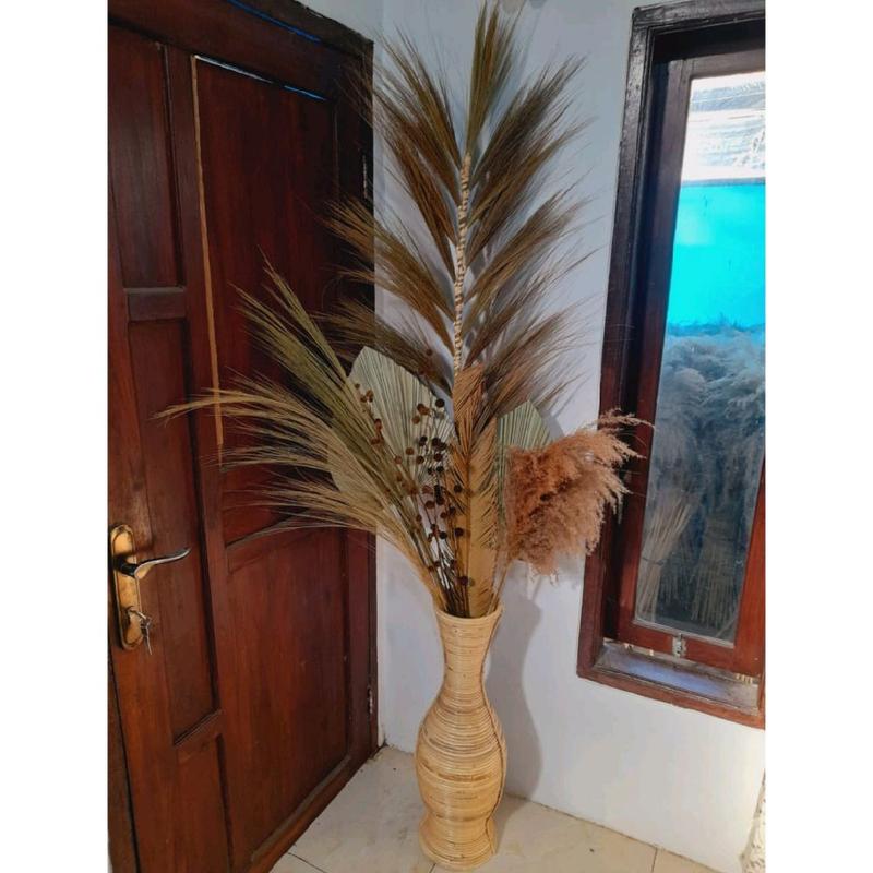 set premium bunga kering dan vas rotan 70cm dekorasi rustik - Shop ...