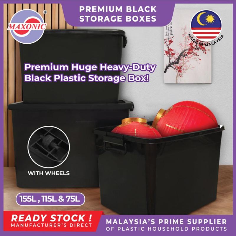 MAXONIC 155L/110L/75L BLACK PLASTIC STORAGE BOX | KOTAK SIMPANAN ...
