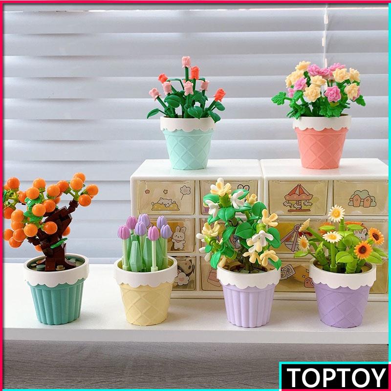 Cawan Tulip Bunga Simulasi, Mainan Dipasang Blok Bangunan Tumbuhan ...