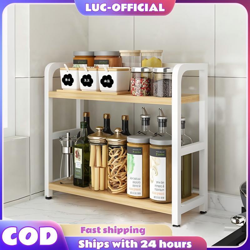LUC-OFFICIAL Double Layer Kitchen Rack Organizer Shelf Seasoning ...