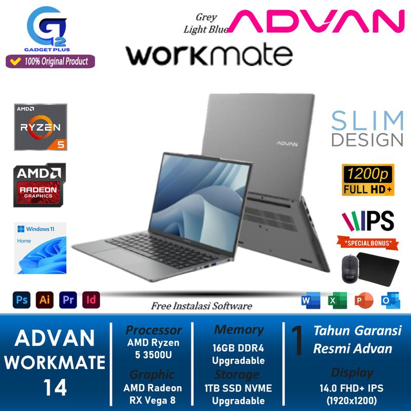Laptop Advan Workmate AMD Ryzen 5 3500U RAM 16GB SSD 1TB WUXGA IPS ...