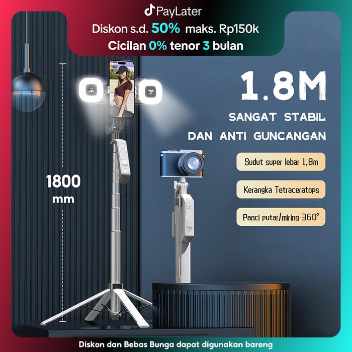 Promo TNW S30 Tongsis Tripod Bluetooth 1.8m Fill light Tongsis Tripod ...
