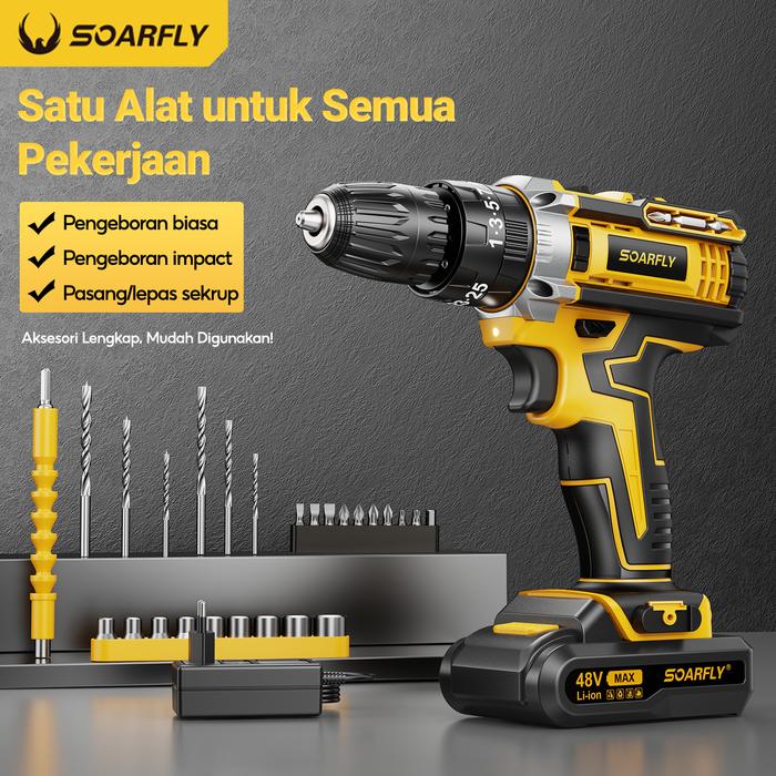 Promo SOARFLY 20V Mesin Bor baterai lithium 65Nm Cordless Drill lmpact ...