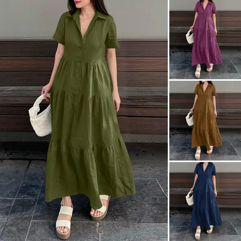 ZANZEA Korean Style Women Vintage Solid Lapel Raglan Sleeve Dresses ...