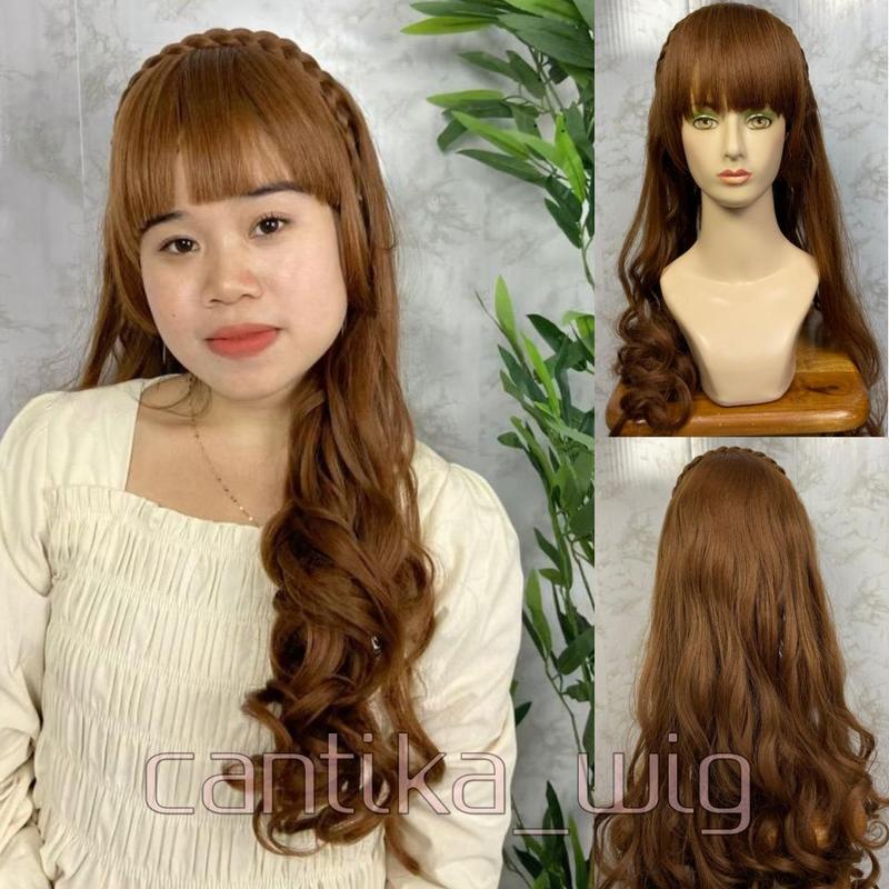 Wig Bando Kepang Wanita Panjang 60 Model Poni Curly - Shop | Tokopedia