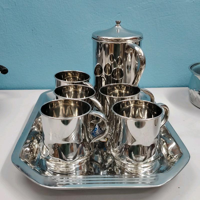 5pcs mug 1ltr jug 1 silver tray tea set - TikTok Shop Malaysia
