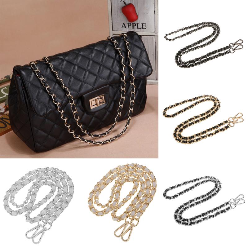 Leather Metal Purse Strap Replacement 120cm Long Gold Metal Leather ...