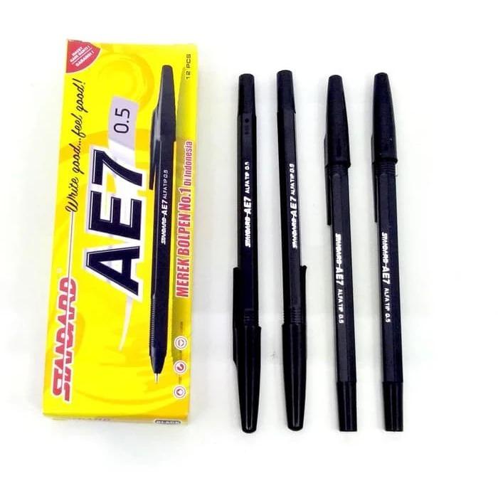 1 pack isi 12 pcs Pulpen Standard AE7 0.5 mm Bolpoin AE7 Alat Tulis ...