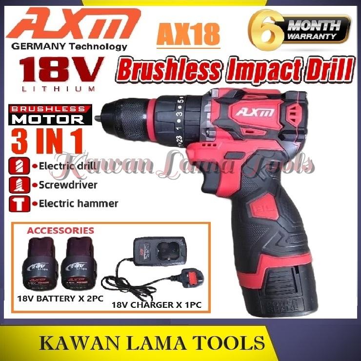 AXM HEAVY DUTY AX18 Brushless impact drill 10mm 2pc 18V X 2.0AH ...