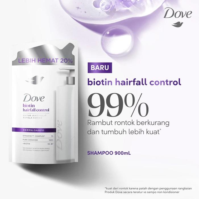 Jual Dove Shampoo Biotin Hairfall Control 900mL (Pouch) | Sampo ...