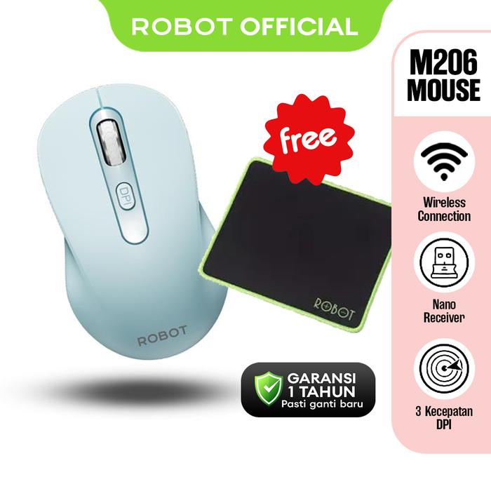 Promo ROBOT Mouse Wireless M206 Mousepad Anti Slip RP05 Polos Hitam ...