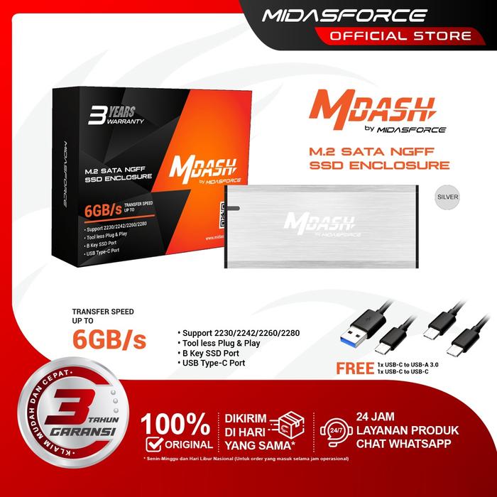 Jual Midasforce Enclosure M.2 SATA III M-DASH Eksternal Black Free ...