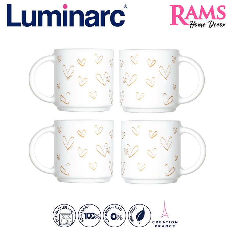 Luminarc 4 Pcs Mug Set / 320ml Plain White Glasses / 340ml Gold - TikTok Shop Malaysia