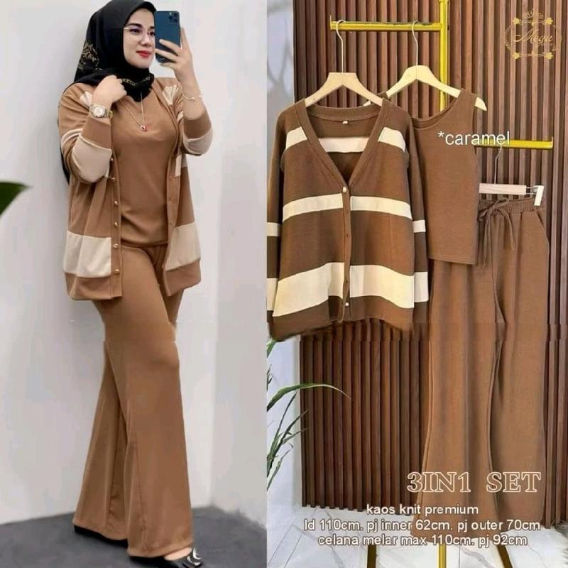 Stelan 3in1 Set Knit Premium Terbaru 2025 // One Set Wanita Dewasa ...