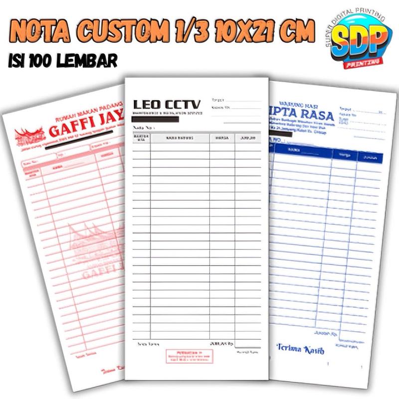 nota custom 1/3 isi 100 grts dsain ukuran 10x21cm nota panjang bon ful ...