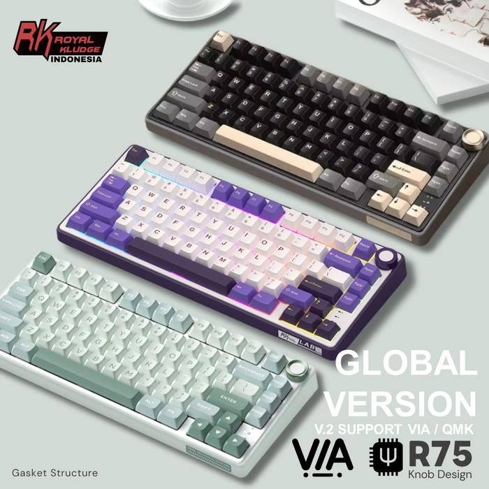 Promo Royal Kludge RK R75 QMK/VIA RGB Knob 75% Gasket Mechanical ...