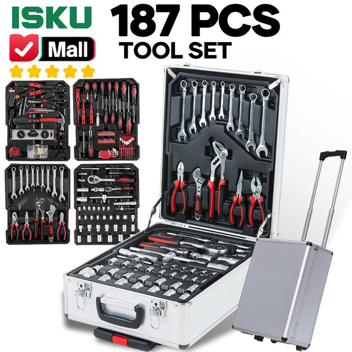 Promo ISKU Tool Set 187 Pcs Perkakas Tukang Lengkap Kunci Sok Set ...