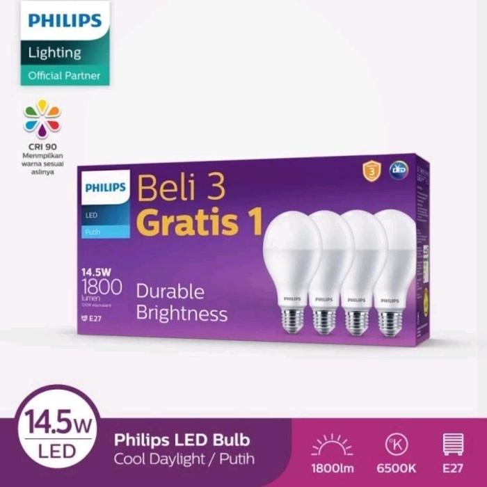 Jual Philips Lampu LED 14.5 Watt Beli 3 Gratis 1 Bohlam Philips 14.5W ...
