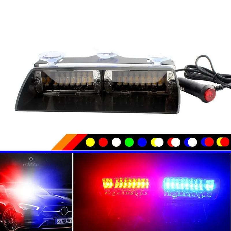 Lampu LED Polis, Merah dan Biru, 16LED, Lampu Amaran, untuk Cermin ...