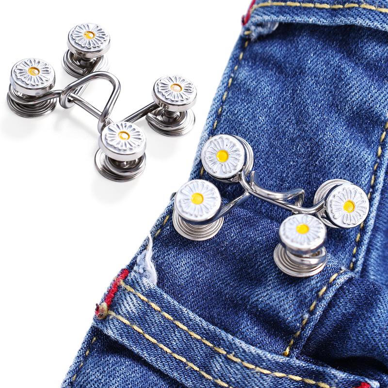 Metal Daisy Nail-free Waist Buckle Brooches Adjustable Snap Button ...