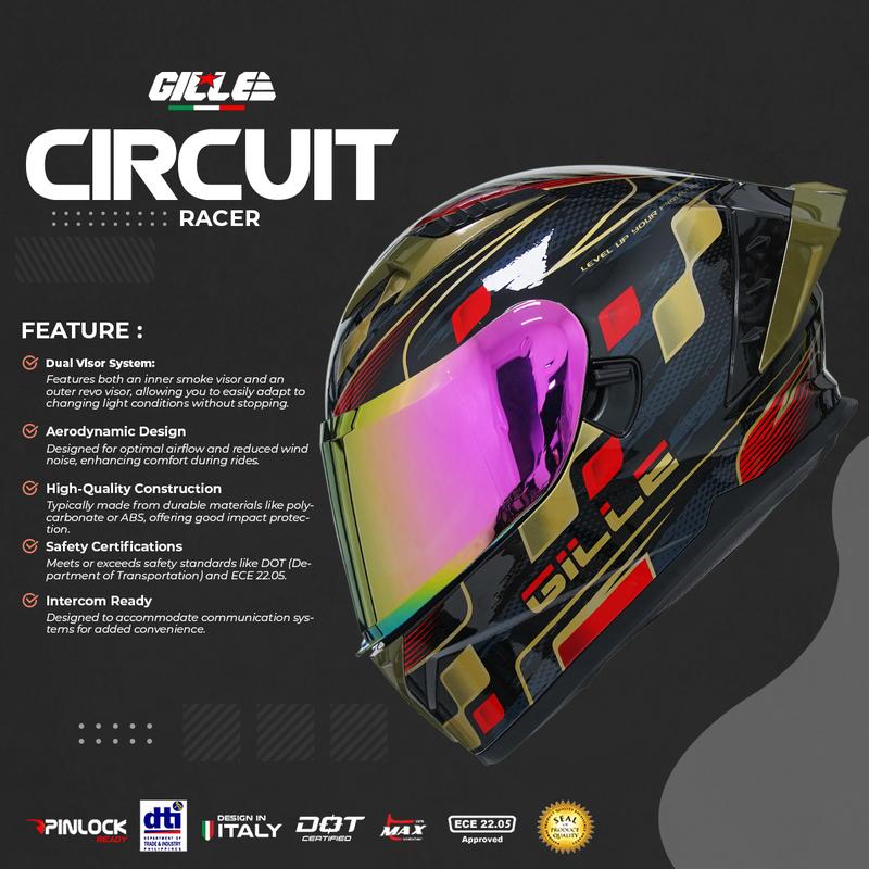 Gille FF012 Circuit Racer Full Face Dual Visor Motorcycle Helmet ...