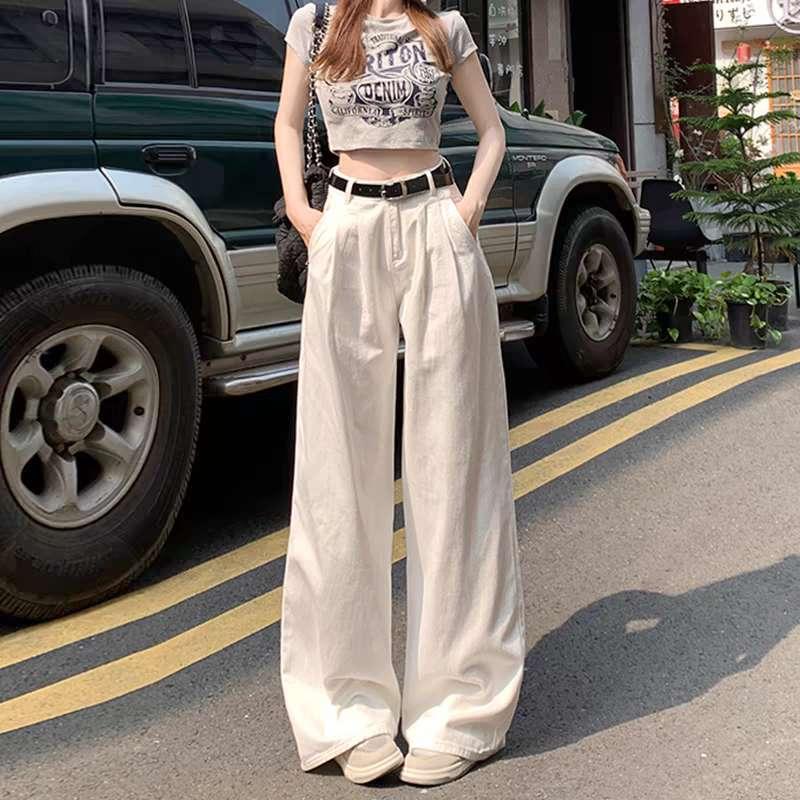 Kinwoo Soft Denim Wide Leg Jeans Baggy Retro Pants Basic Trouser ...