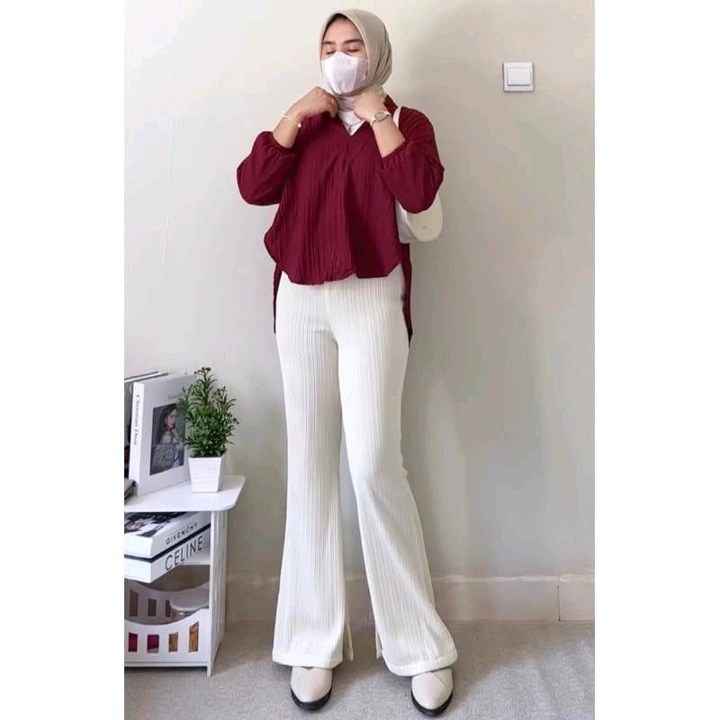 Celana Wanita Cutbray knit Highwaist Premium - Shop | Tokopedia