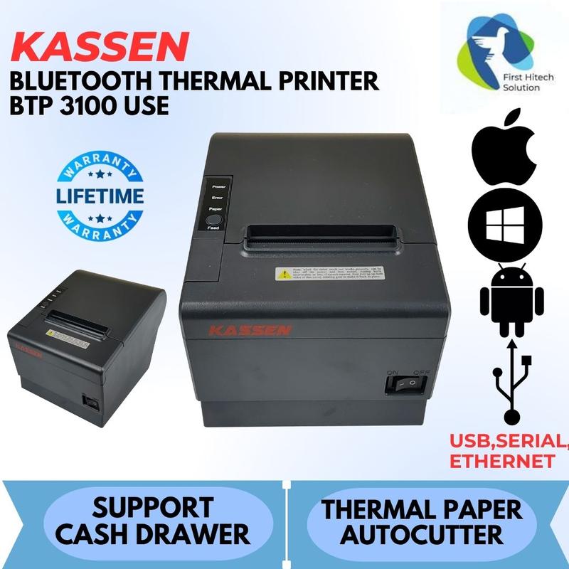 PRINTER THERMAL 80MM KASSEN BT P3100 USE AUTO CUTTER USB LAN SERIAL ...