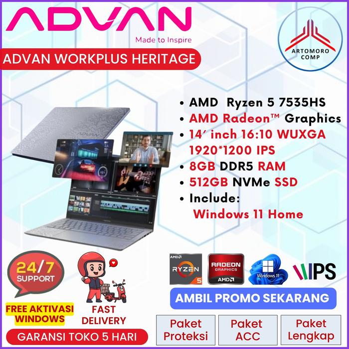 Promo ADVAN WORKPLUS HERITAGE BATIK RYZEN 5 7535HS 8GB 512GB W11 14 ...