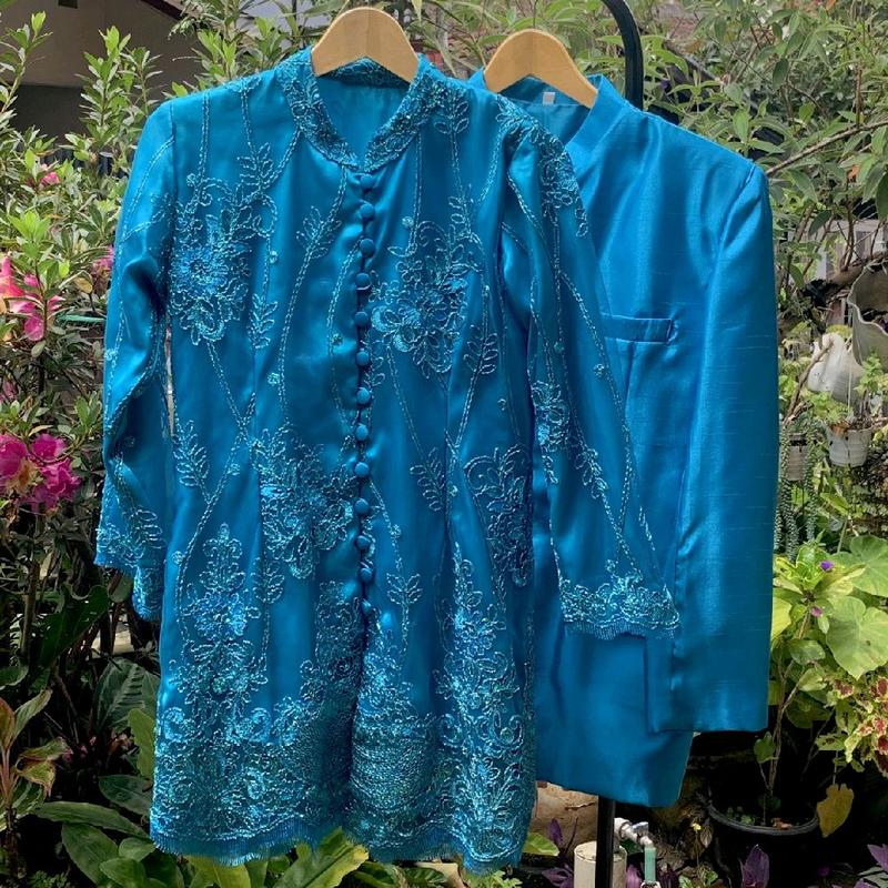 PL Set Kebaya dan Basofi Biru Orangtua Pengantin Baju Tradisional ...