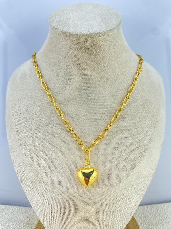 (Titanium Alloy) 24K 15mm 1 Heart Clasp Necklace 50cm - TikTok Shop ...