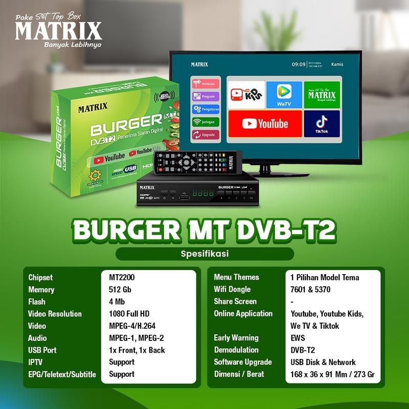 STB DIGITAL SET TOP BOX MATRIX BURGER HIJAU DVB T2 - Shop | Tokopedia