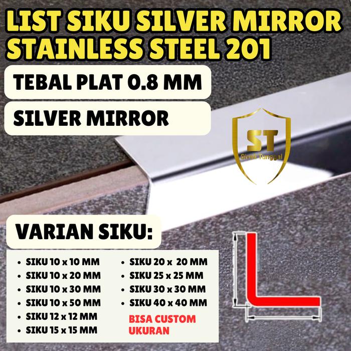 Jual LIST PLAT L SIKU MIRROR SILVER VARIAN TEBAL 0.8MM PANJANG 3.050MM ...