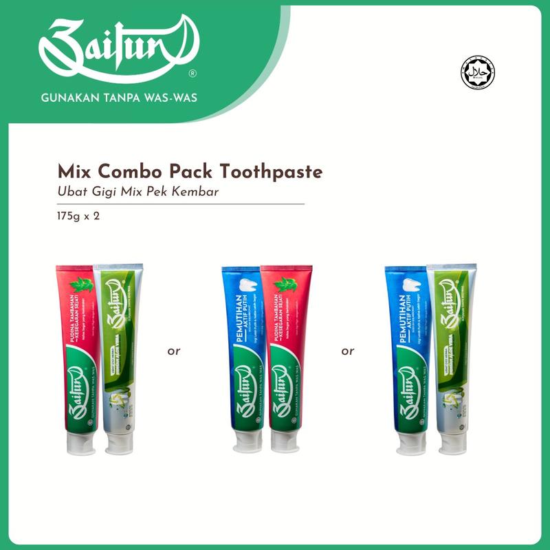 ZAITUN Mix Combo Toothpaste Set (175g x 2) - Extra Mint / Whitening - TikTok Shop Malaysia
